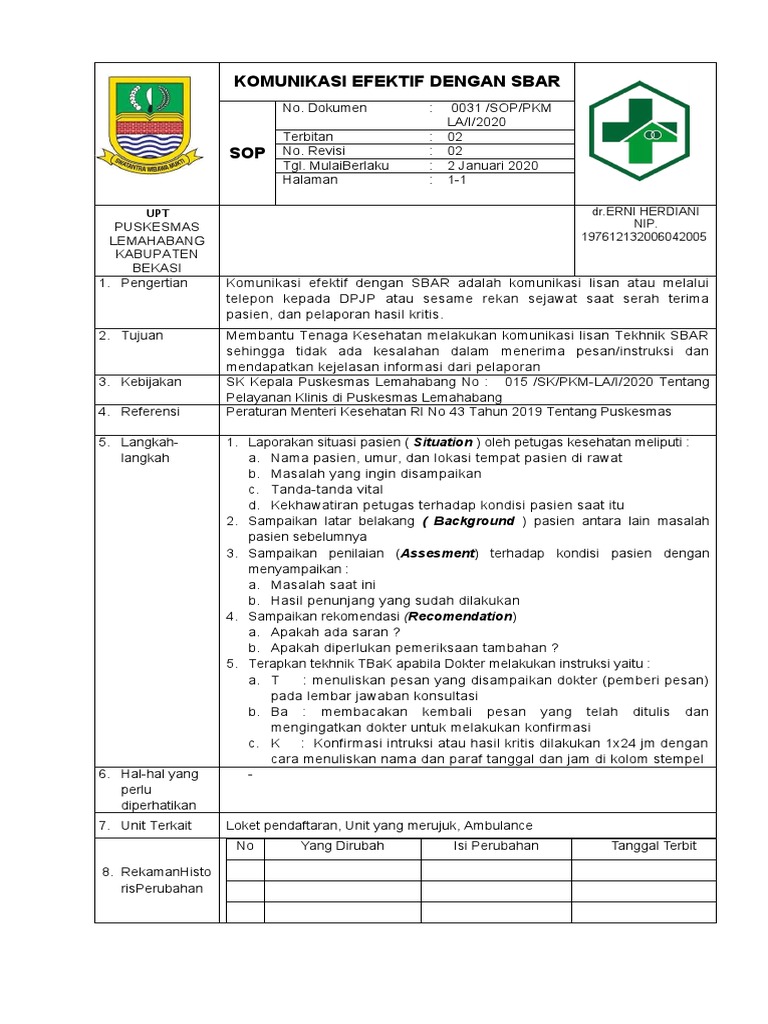 SOP Komunikasi Efektif Dengan SBAR | PDF