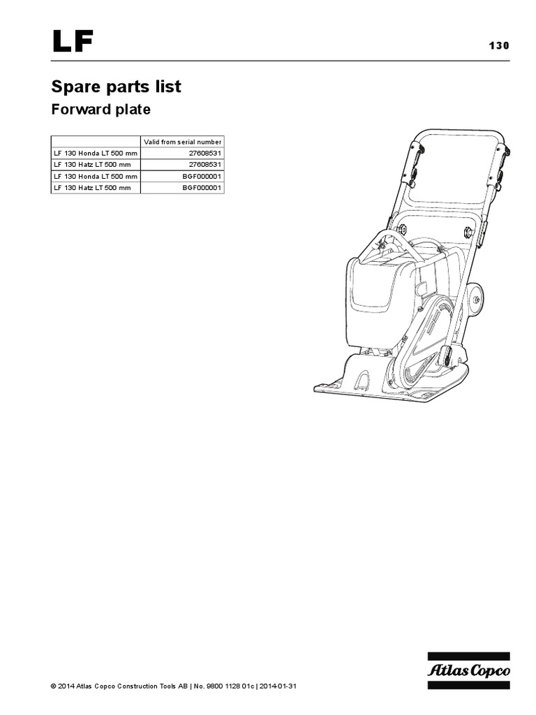 Atlas Copco Spare Parts LF 130 | PDF | Manufactured Goods | Machines