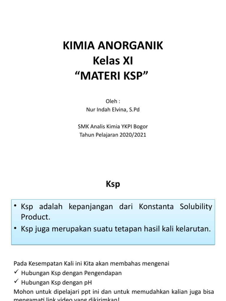 Kimia Anorganik Kelas XI "Materi KSP" | PDF