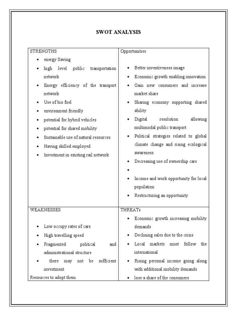 Swot Analysis | PDF | Car | Vehicles