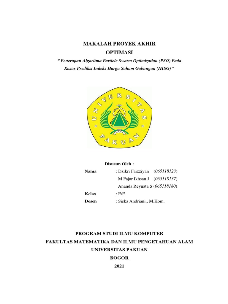 Penerapan Algoritma Particle Swarm Optimization (PSO) Pada Kasus Prediksi Data IHSG | PDF ...