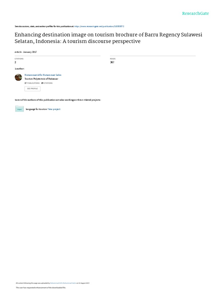 Enhancing Destination Image On Tourism Brochure of Barru Regency ...