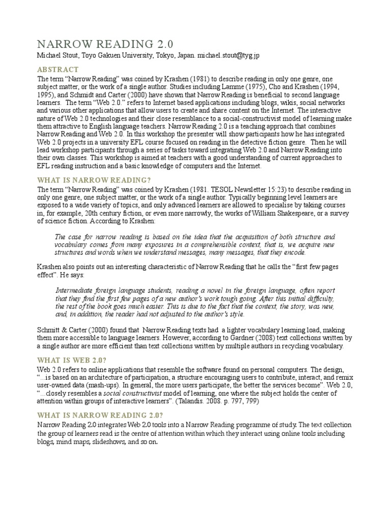 Narrow Reading 2.0 Outline | PDF | English As A Second Or Foreign ...