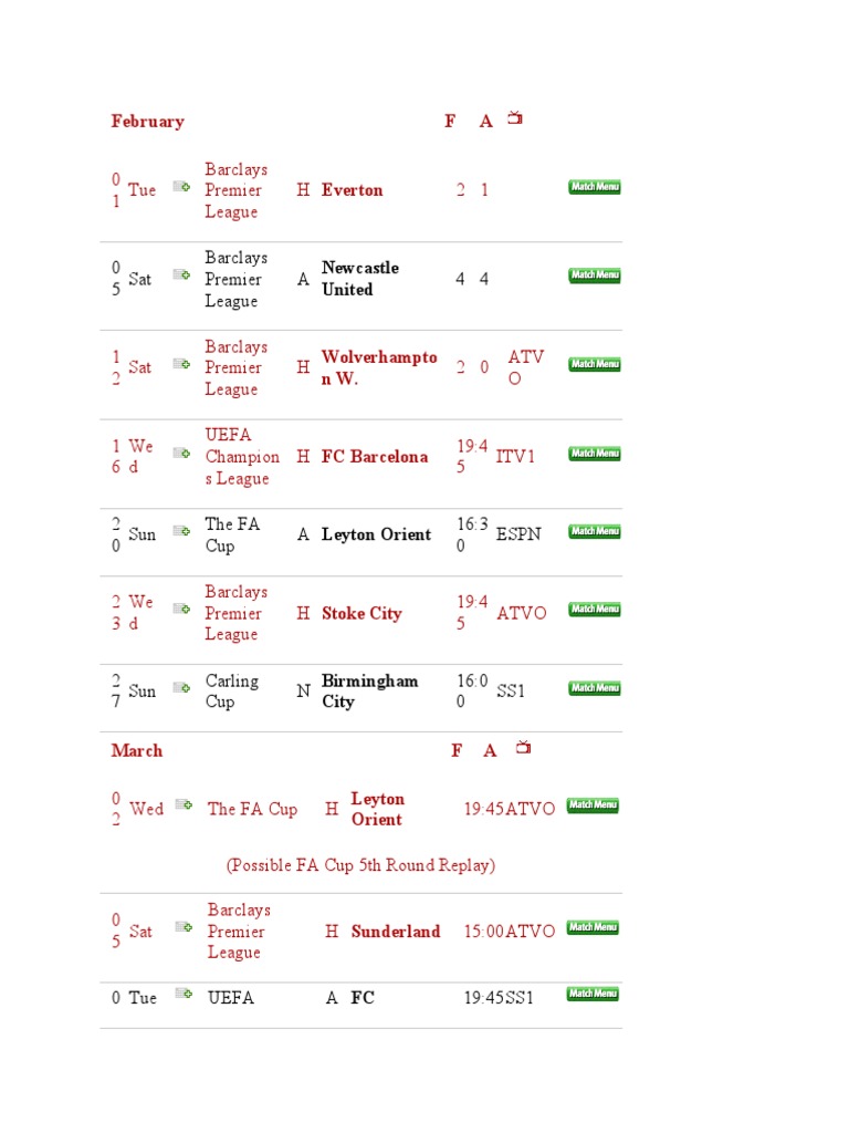 Arsenal Match Schedule 2023-2024 | PDF | Premier League | Association ...