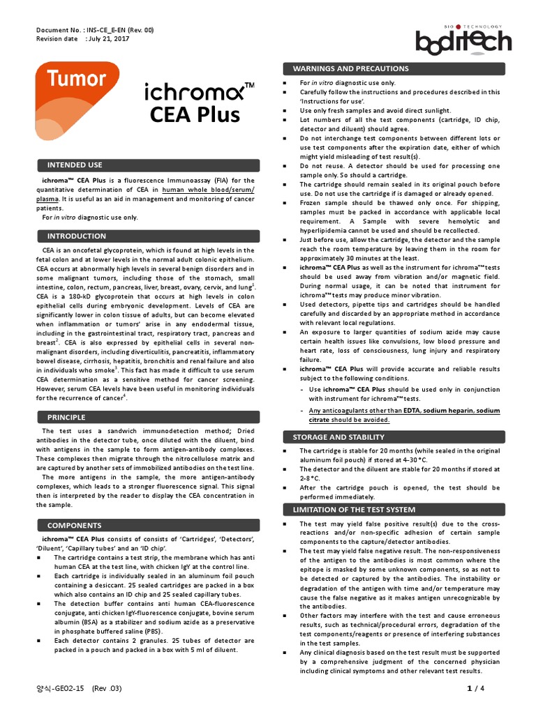 CEA Plus: Warnings and Precautions | PDF | Blood Plasma | Detection Limit