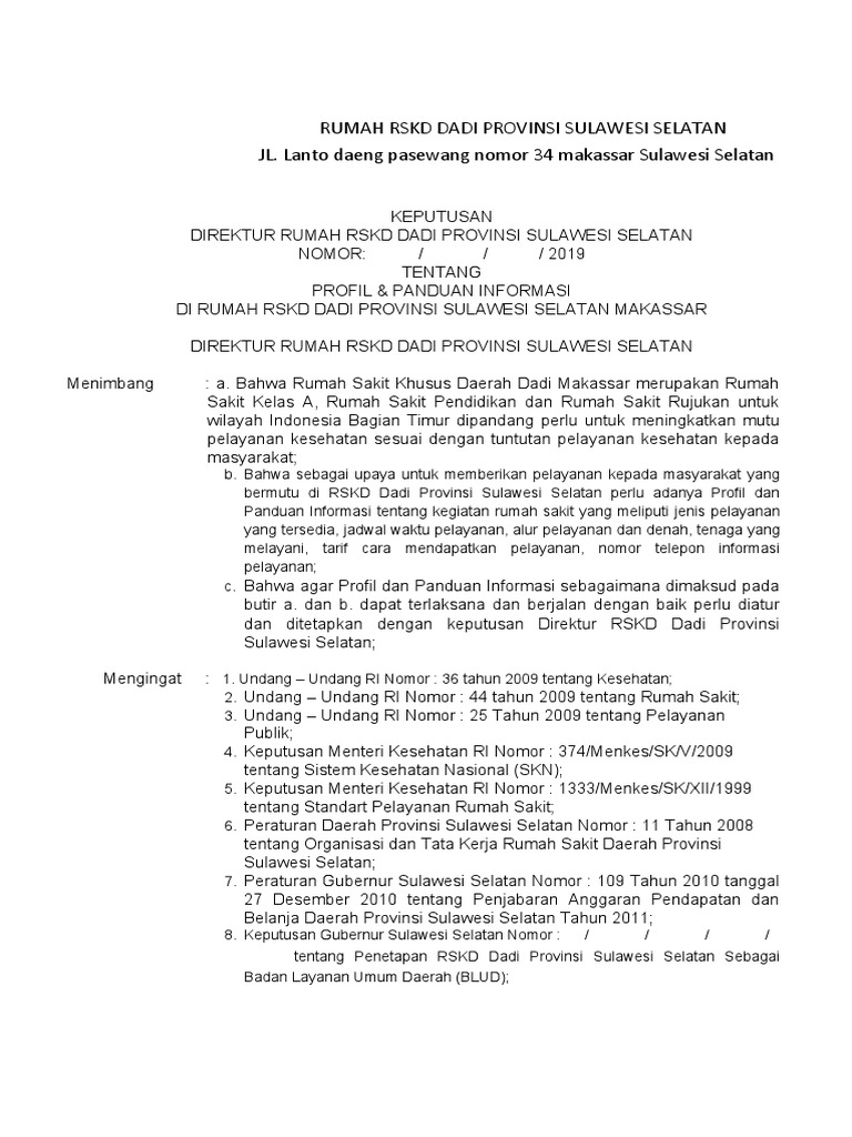 Contoh Panduan Informasi RS Dadi | PDF