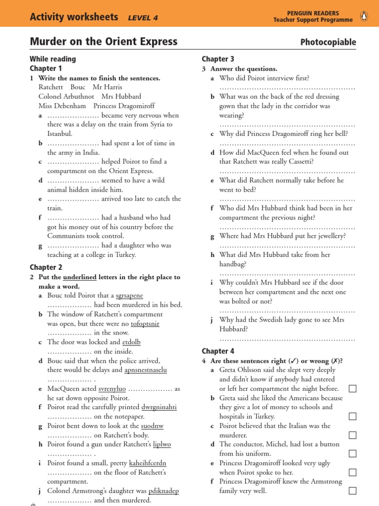 Murder On The Orient Express: Activity Worksheets | PDF