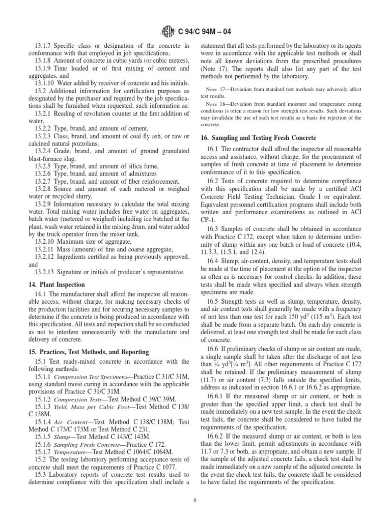 Astm C-94 | PDF | Concrete | Building Materials