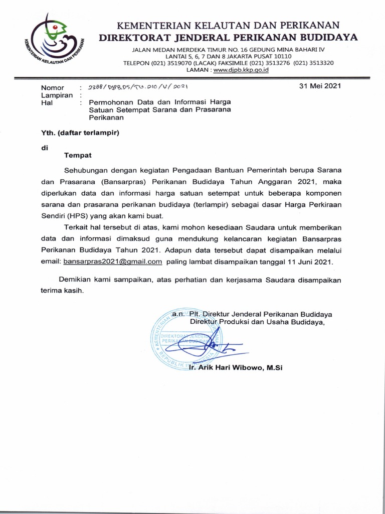 Contoh Surat Permohonan Data Dan Informasi | PDF