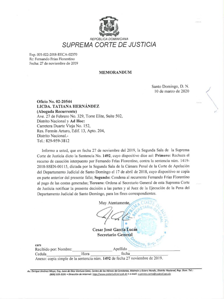 Notificacion de Sentencia SCJ. TH | PDF Notificacion de Sentencia SCJ. TH | PDF