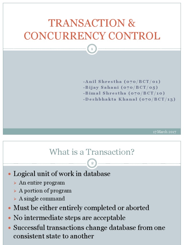 Transaction And Concurrency Control Pdf Database Transaction Synchronization