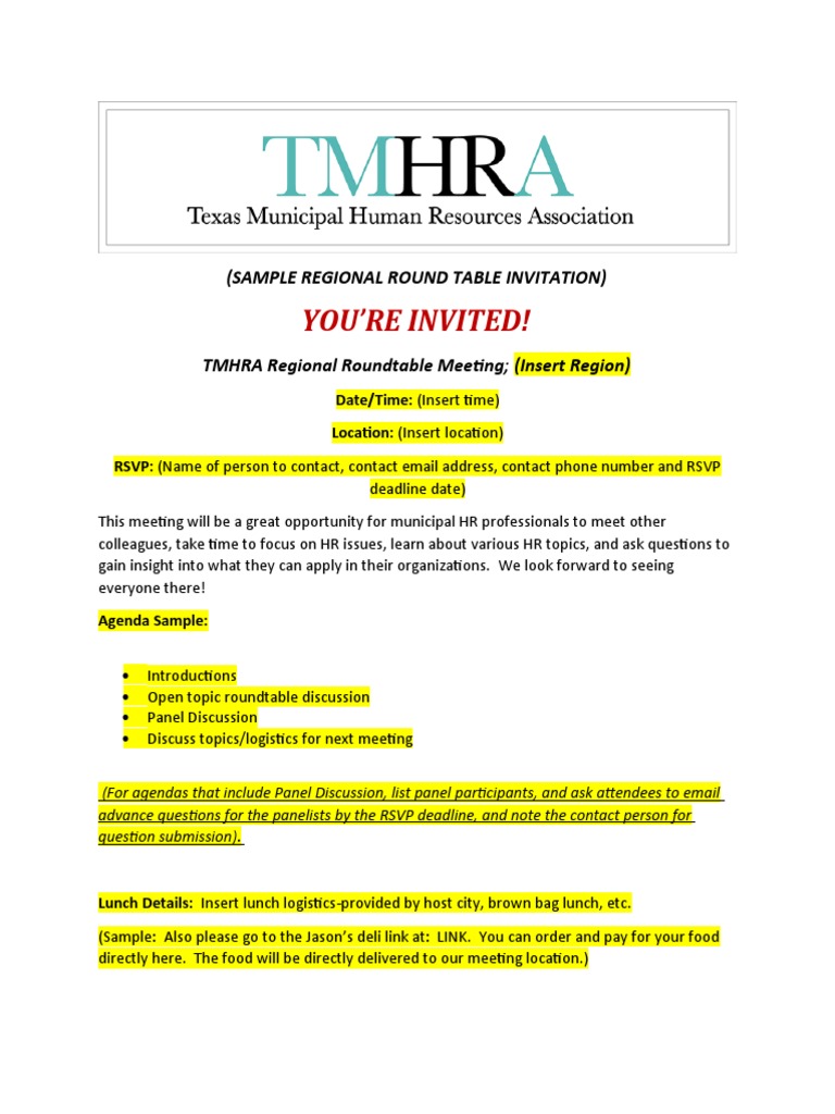 Regional Roundtable Meeting Invitation | PDF