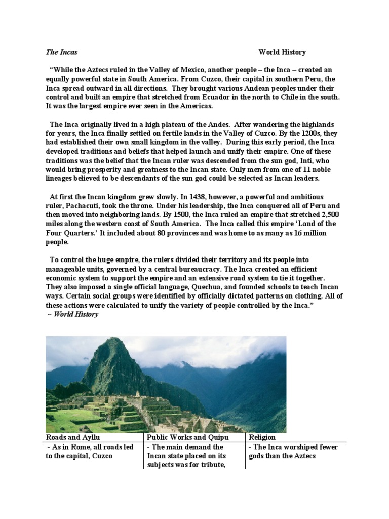 The Rise and Organization of the Inca Empire | PDF | Inca Empire