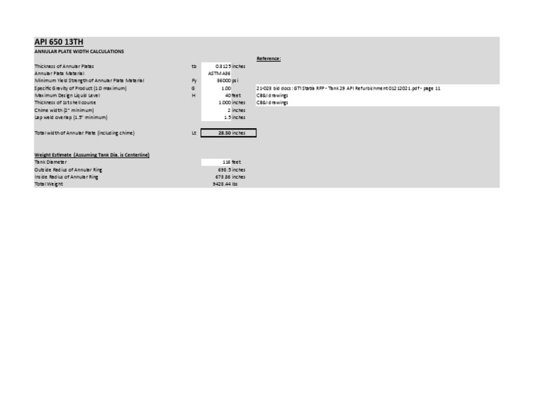 Annular Plate Width Calculations in API 650 | PDF