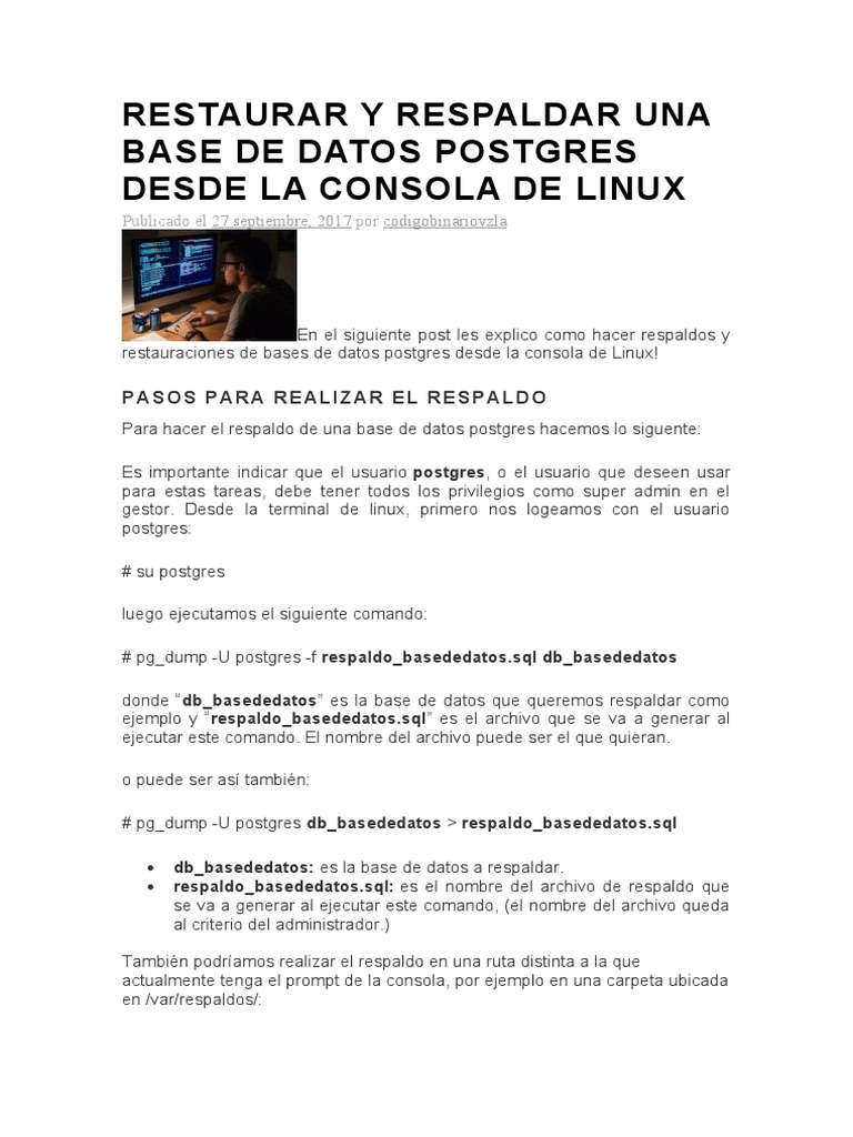 Restaurar y Respaldar Una Base de Datos Postgres Desde La Consola de ...