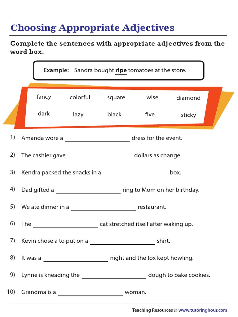 Choosing Appropriate Adjectives: Complete The Sentences With ...