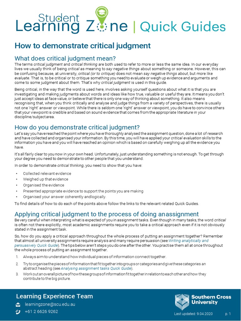 How To Demonstrate Critical Judgment | PDF | Critical Thinking | Essays