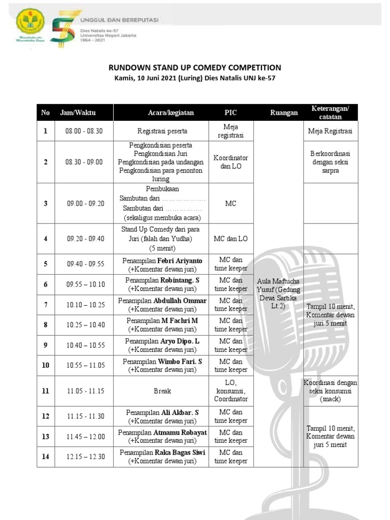 Rundown Stand Up Comedy Competition | PDF