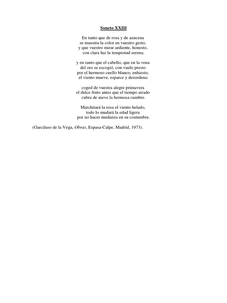 Garcilaso de La Vega Soneto XXIII | PDF