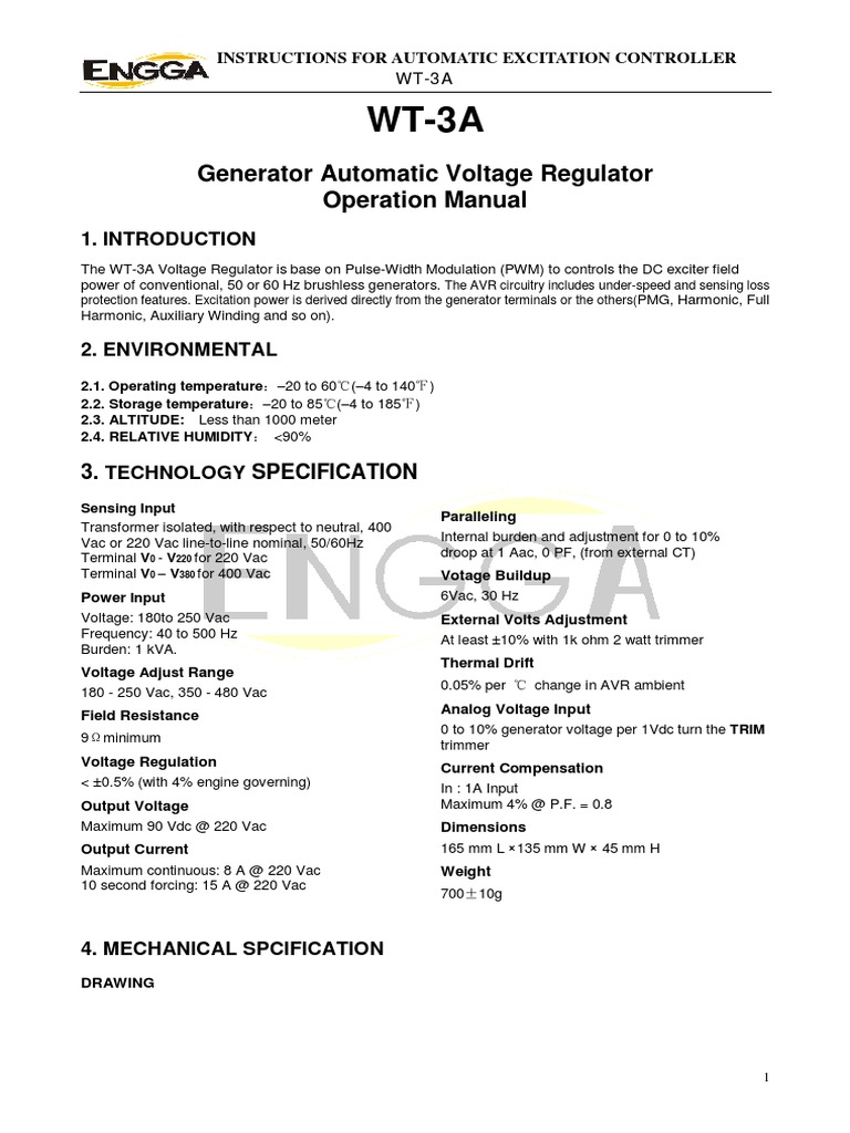 WT-3A Operation Manual (English) | PDF | Electric Generator | Voltage