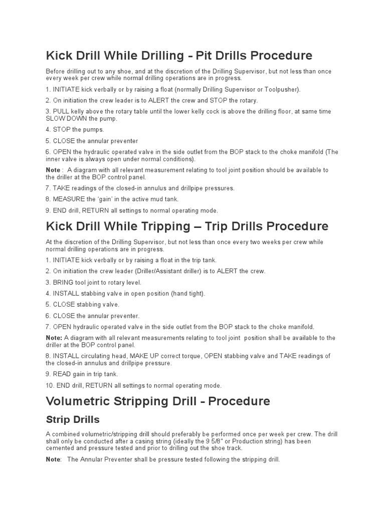 Kick Drill While Drilling - Pit Drills Procedure | PDF | Casing ...