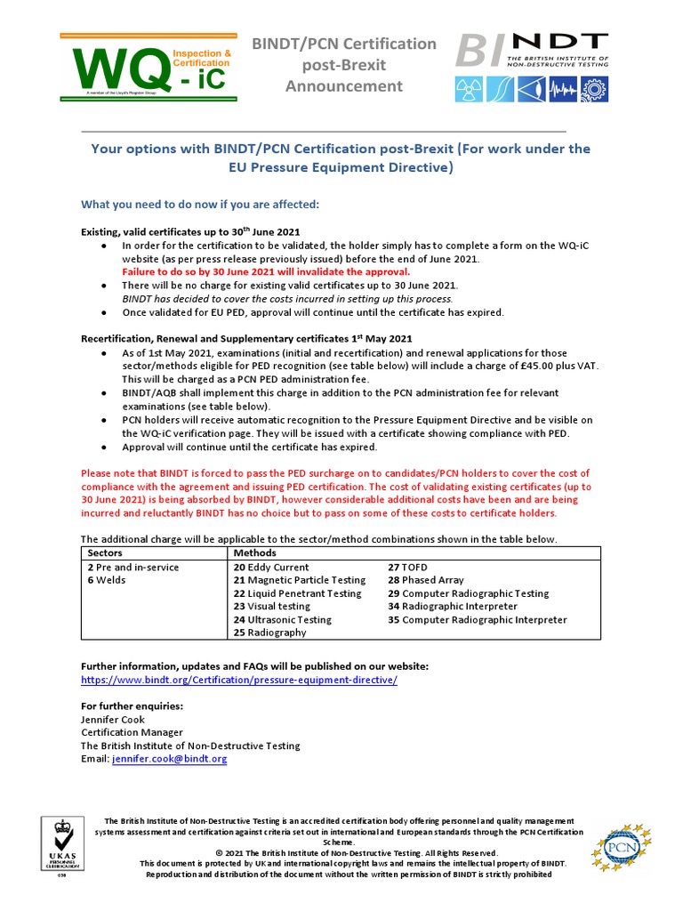 PCN Certification Post-Brexit - 1 | PDF | Nondestructive Testing | Business