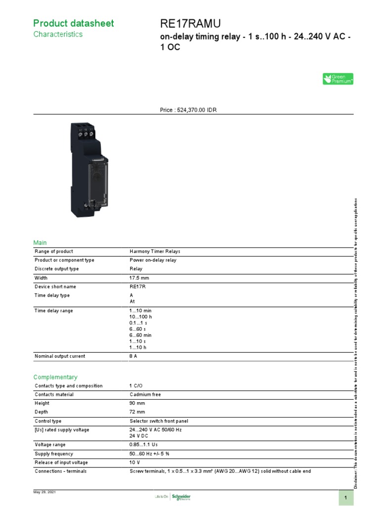 Zelio Timer Relays - RE17RAMU | PDF | Relay | Alternating Current