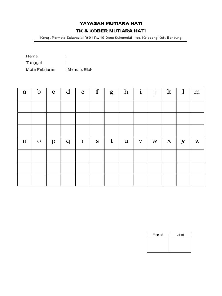 Soal TK Menulis Elok | PDF