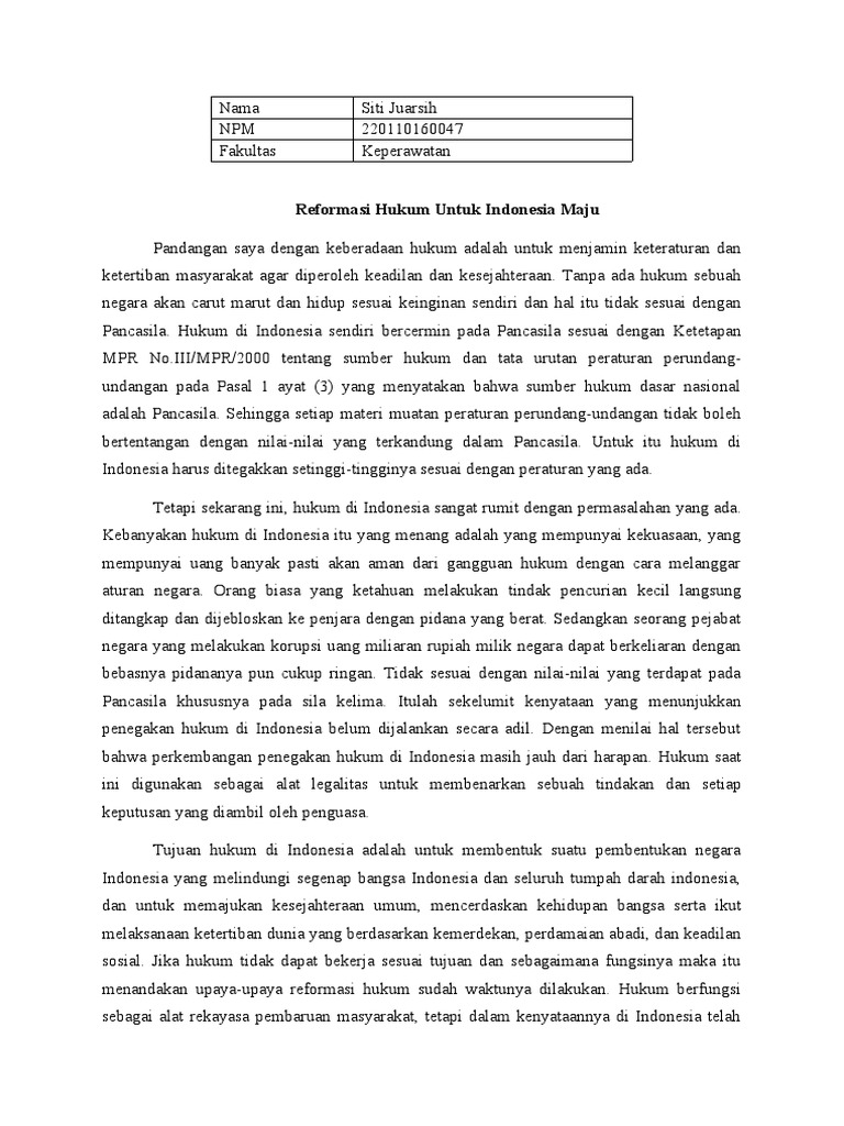 Essay Tentang Pandangan Hukum Di Indonesia | PDF