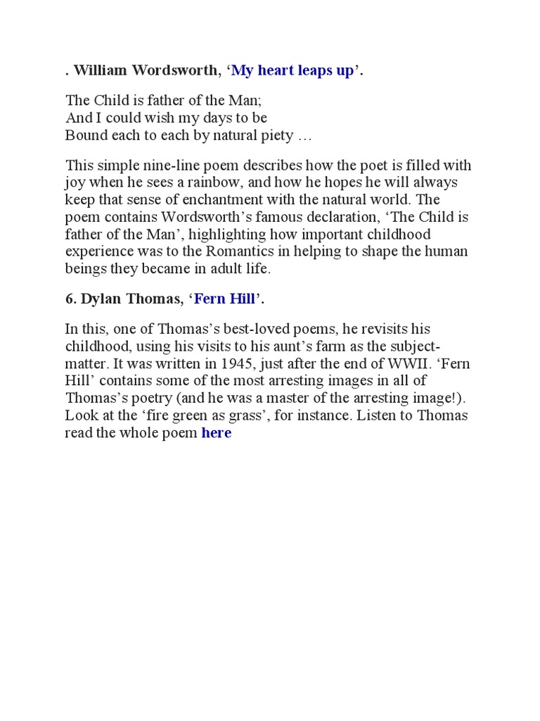 William Wordsworth, '.: My Heart Leaps Up | PDF