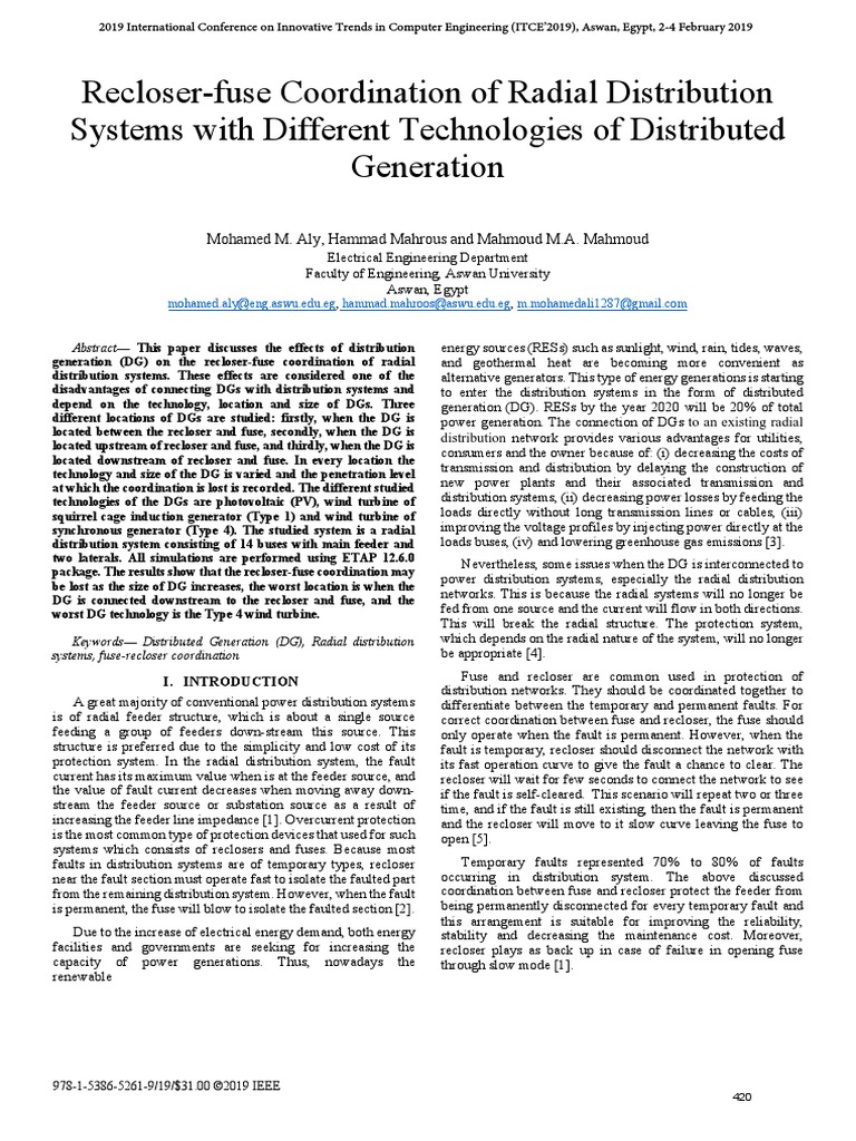 Recloser-Fuse Coordination of Radial Distribution Systems With ...