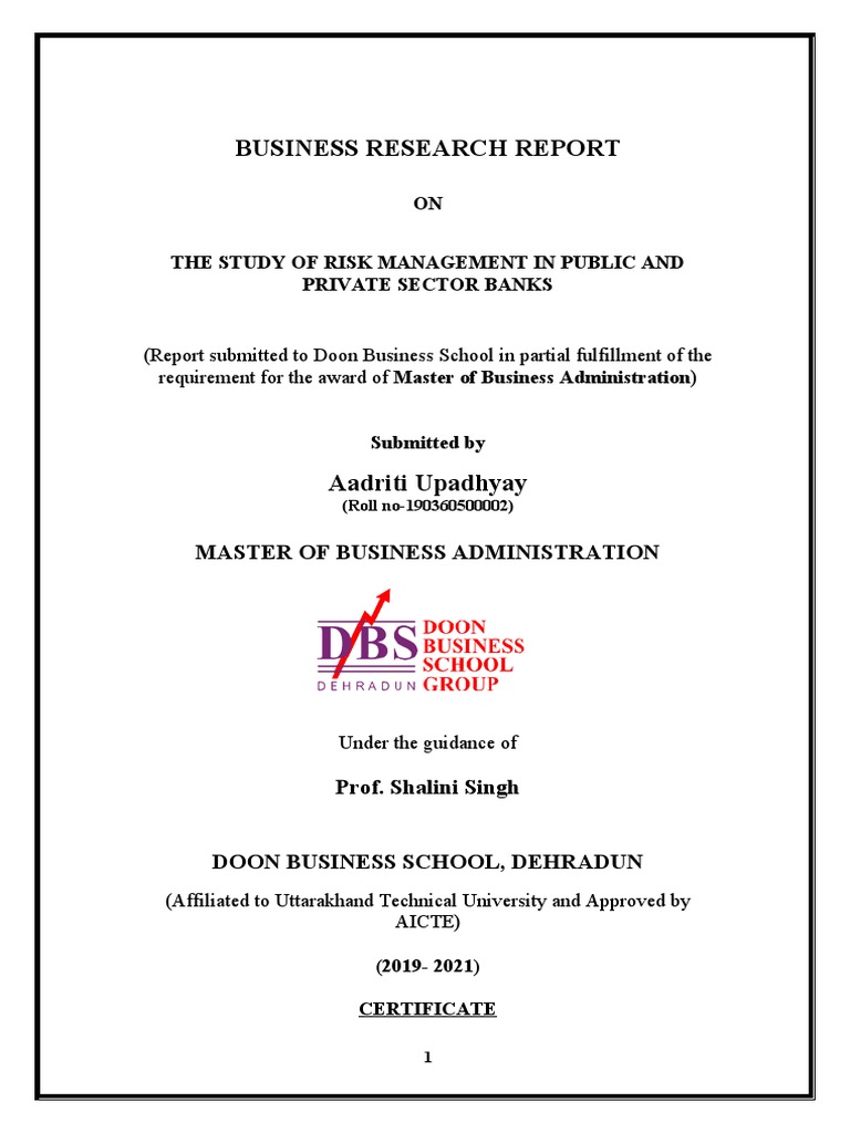 Dissertation Report Aadriti Mba (Finance) | PDF | Risk Management | Risk