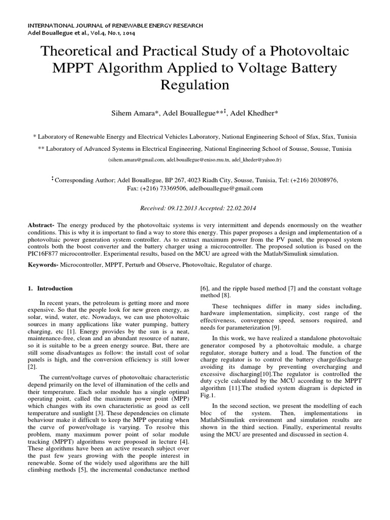 Solar MPPT Algorithm for Battery | PDF | Photovoltaics | Solar Panel