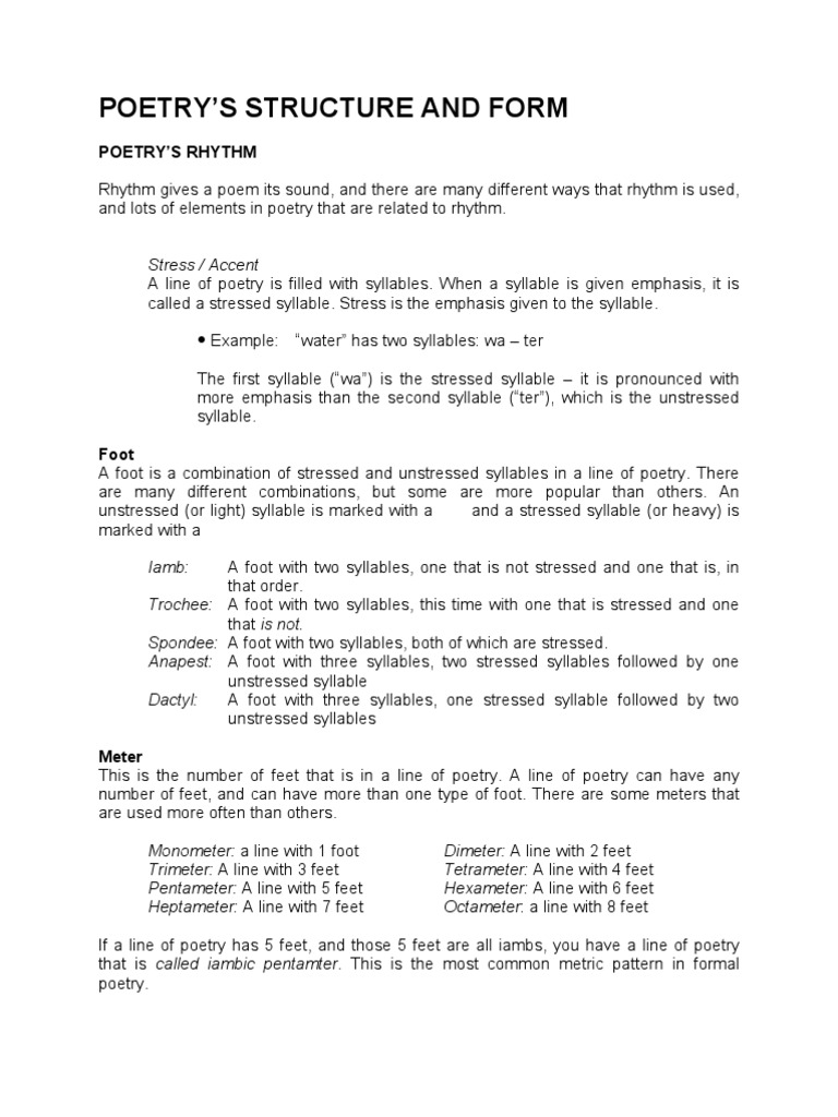 Understanding Poetry's Structure and Form | PDF | Metre (Poetry) | Poetry