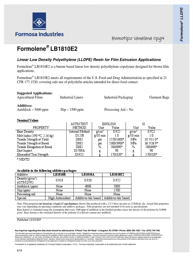 FORMOLENE LB1810E2 Homotipo Venelene 11pg4 | PDF | Polyethylene | Density
