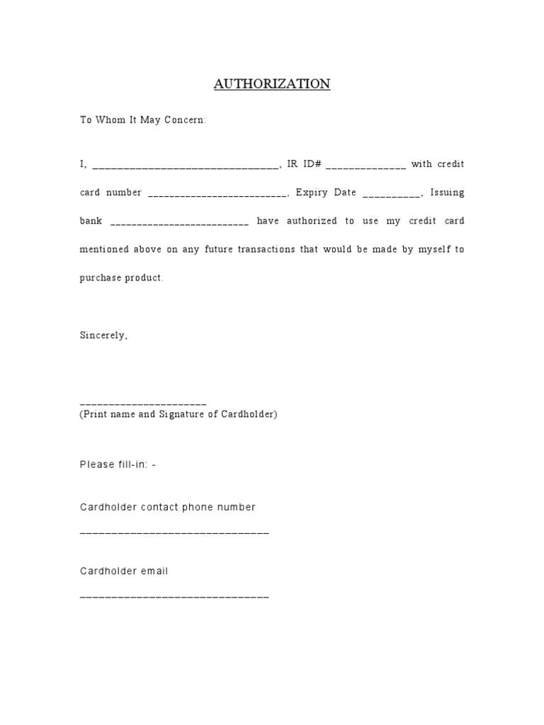 AUTHORIZATION LETTER[1] | Credit Card | Document