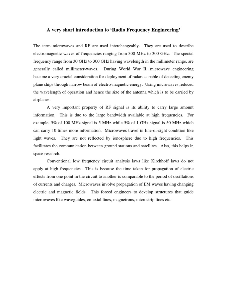 A Very Short Introduction To Radio Frequency Engineering' | PDF