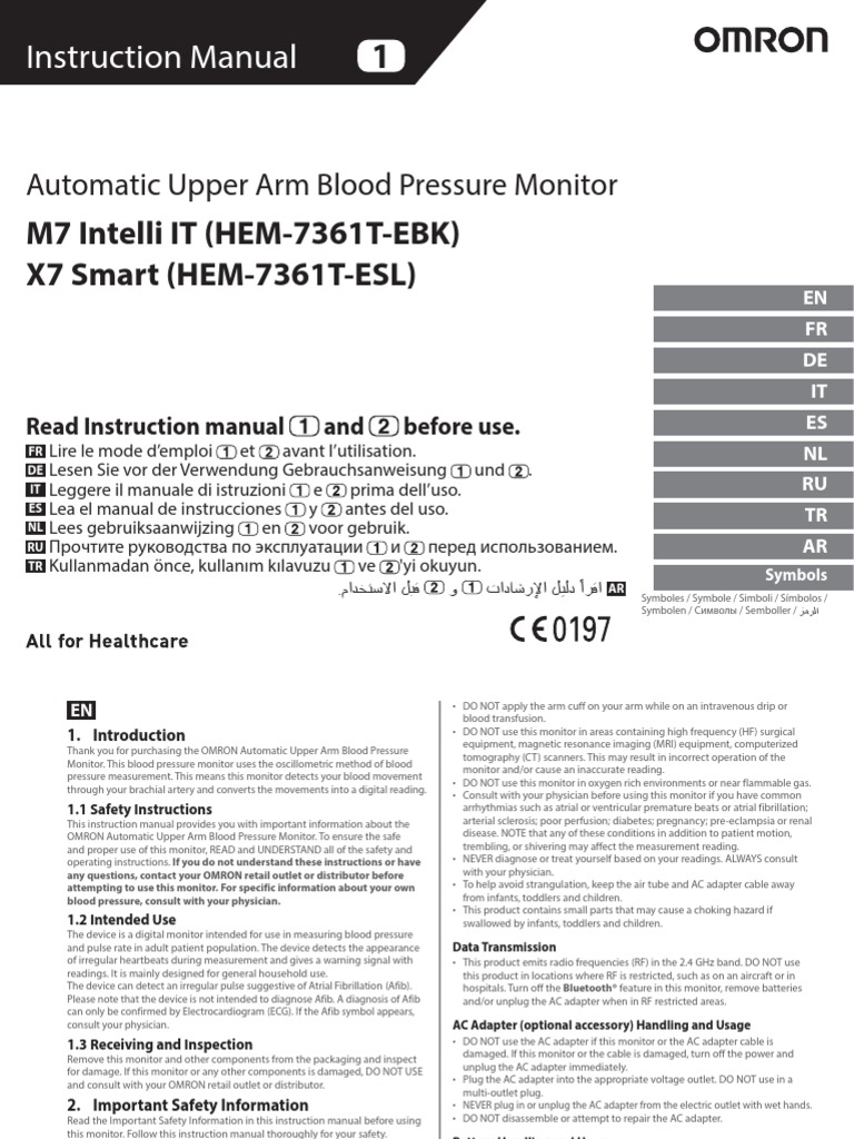 Instruction Manual: M7 Intelli IT (HEM-7361T-EBK) X7 Smart (HEM-7361T ...