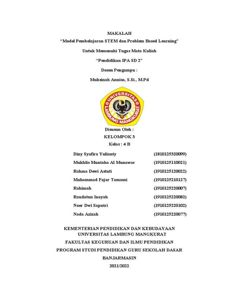 Model Pembelajaran Stem Dan Problem Based Learning Pdf