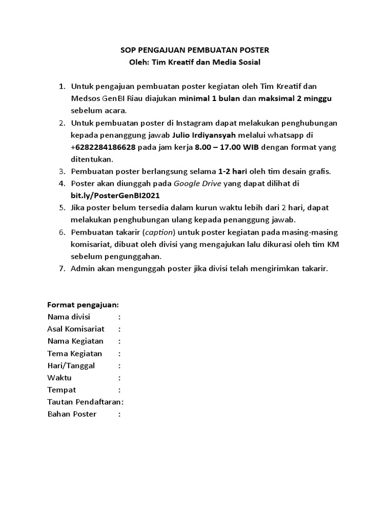SOP Pembuatan dan Pengajuan Poster | PDF | Karier & Perkembangan | Bisnis