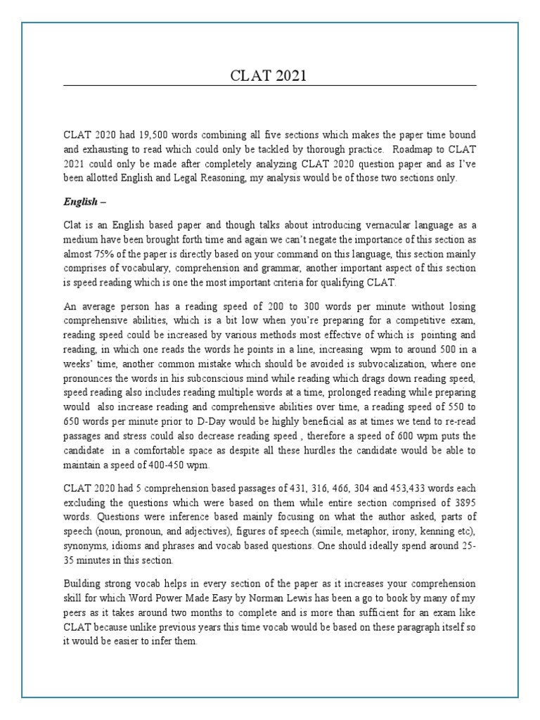 CLAT 2021: English | PDF | Graduate Management Admission Test | Speed ...