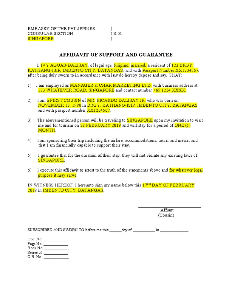 Affidavit of Support and Guarantee | PDF