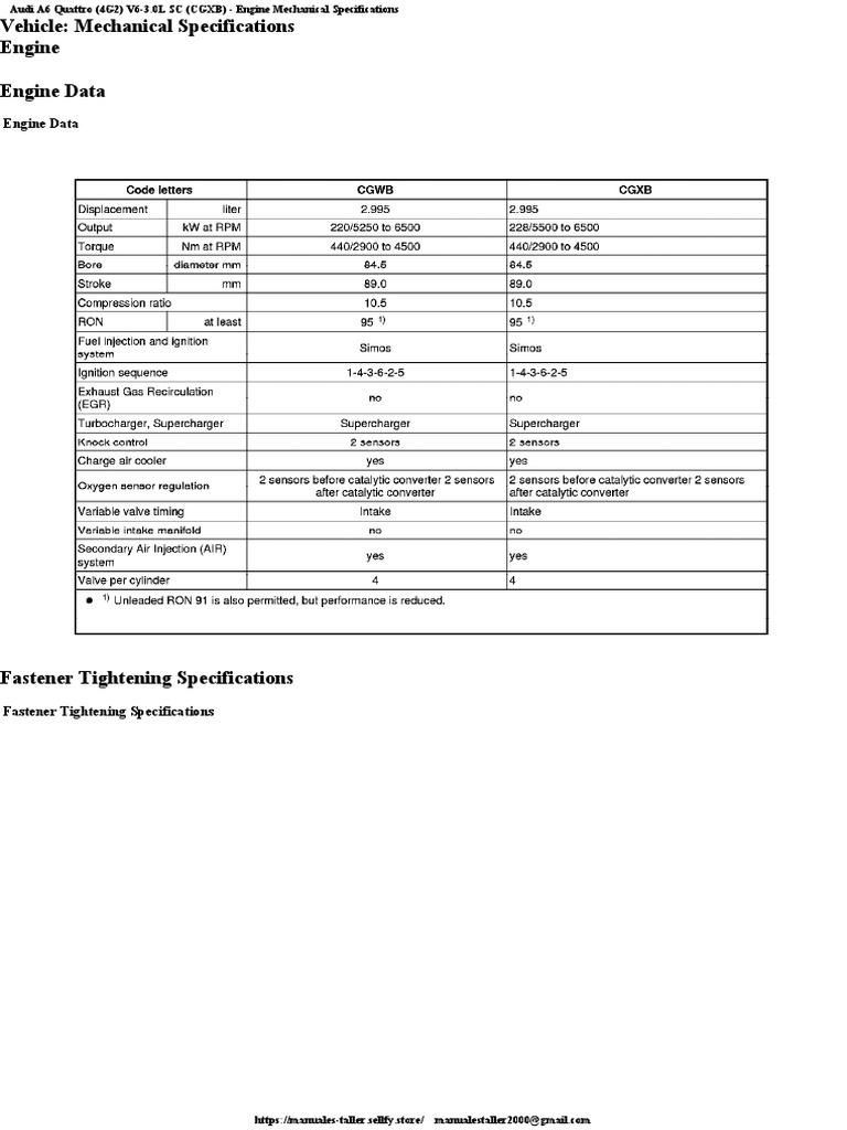 Audi A6 Quattro (4G2) V6-3.0L SC (CGXB) - Engine Mechanical ...