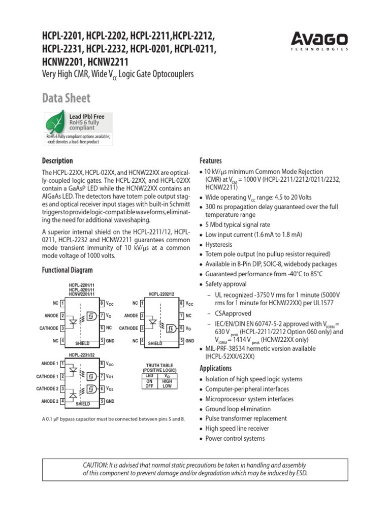 Data Sheet: HCPL-2201, HCPL-2202, HCPL-2211, HCPL-2212, HCPL-2231, HCPL ...