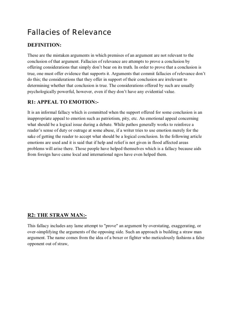 Fallacies of Relevance | PDF | Argument | Fallacy