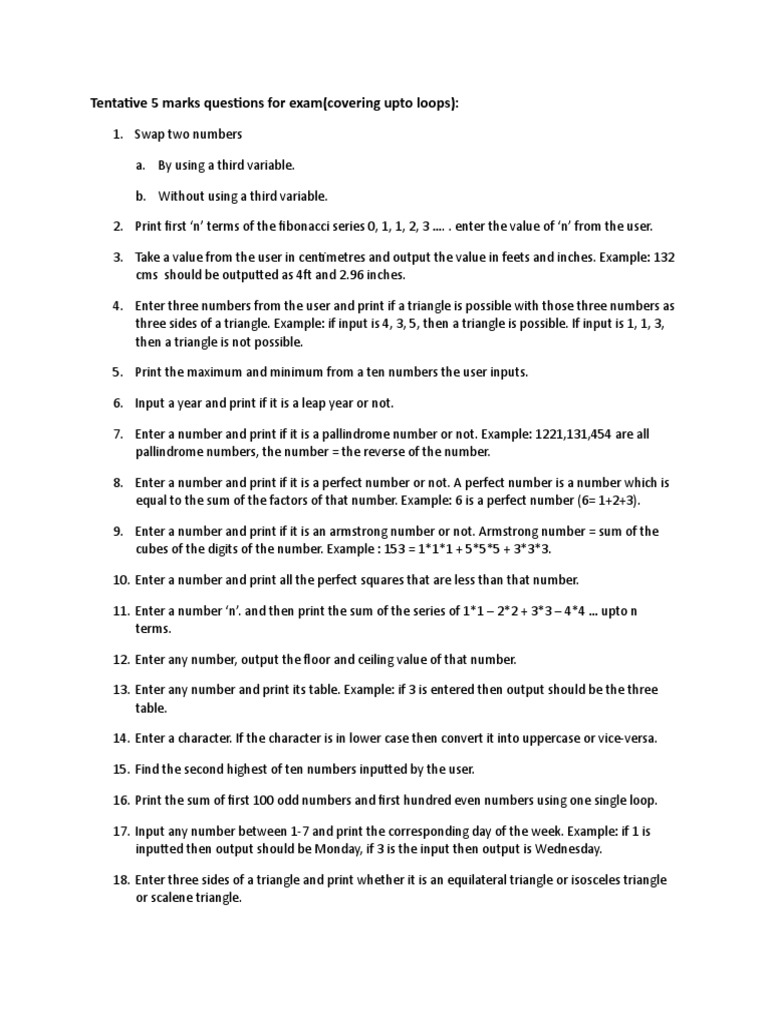 Tentative 5 Marks Questions For Exam | PDF | Mathematics