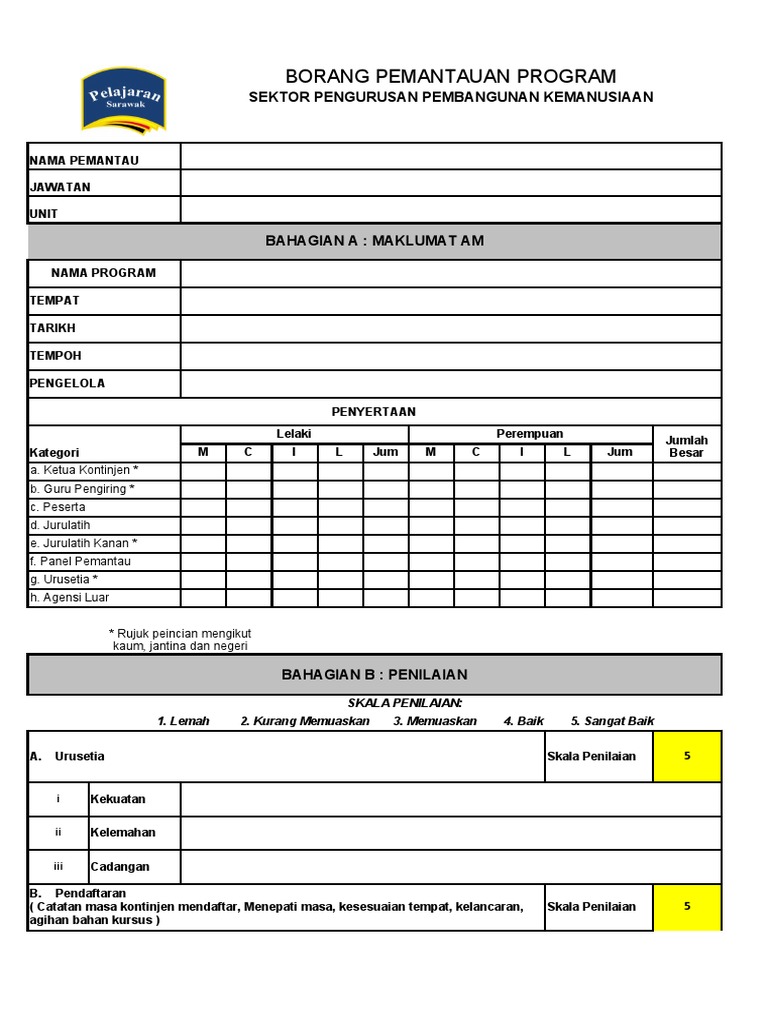 1 KK Borang Pemantauan Program | PDF