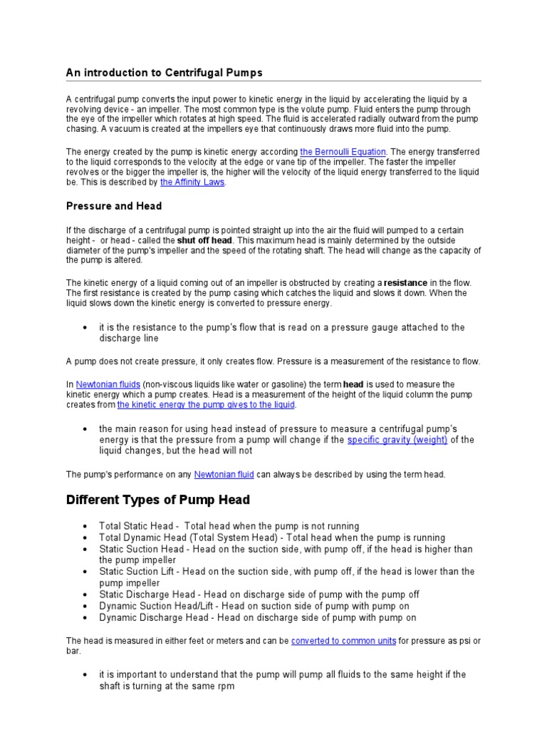 An Introduction To Centrifugal Pumps | PDF | Pump | Pressure