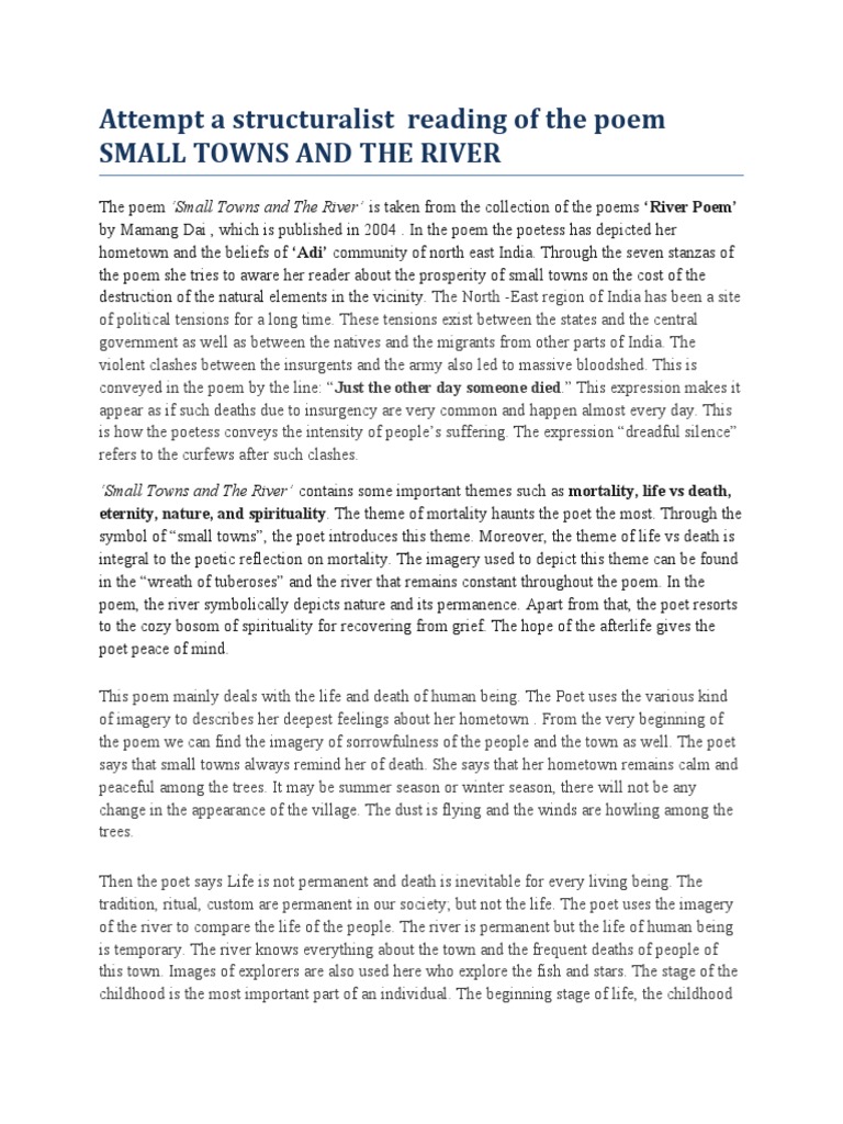 Attempt A Structuralist Reading of The Poem SMALL TOWNS and The RIVER ...