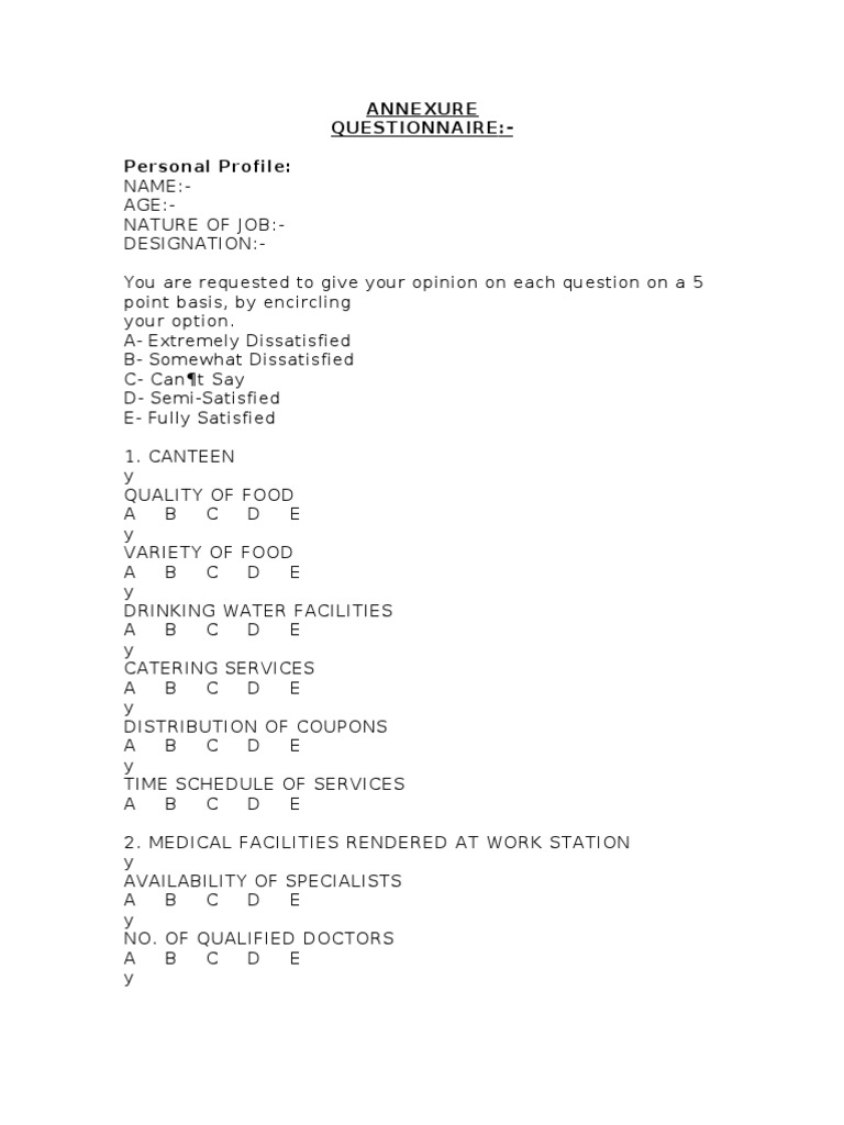 Annexure Questionnaire:-Personal Profile | PDF